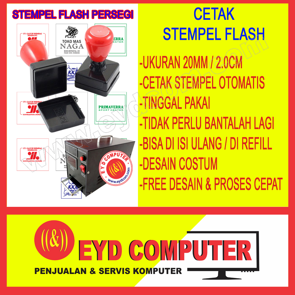 Jual CETAK STEMPEL FLASH 20X20 MM PERSEGI FREE DESAIN COSTUM CAP SETEMPEL OTOMATIS PRINT STAMP ...