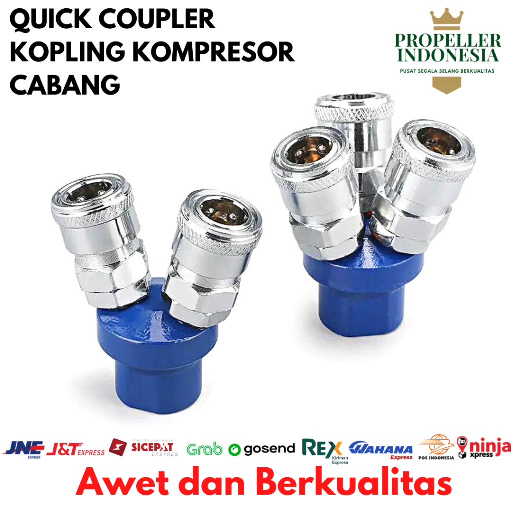 Jual Quick Coupling Cabang Coupler Kopler Sambungan Kompresor 2 Way 3 ...