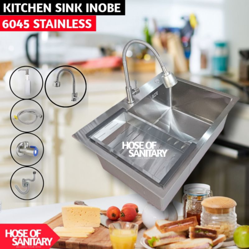 Jual Paket komplit kitchen sink INOBE 6045 Stainless / Bak cuci piring ...