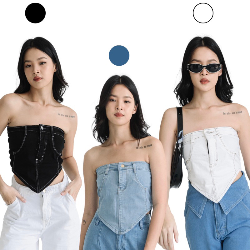 Jual LADOUCE - Kylie Denim Tube Top Kemben Jeans | Shopee Indonesia