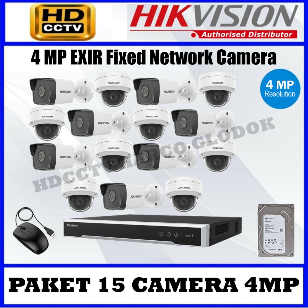 Jual Paket IP Camera Hikvision CCTV 15 Camera Nvr 16 Channel PoE 4MP ...