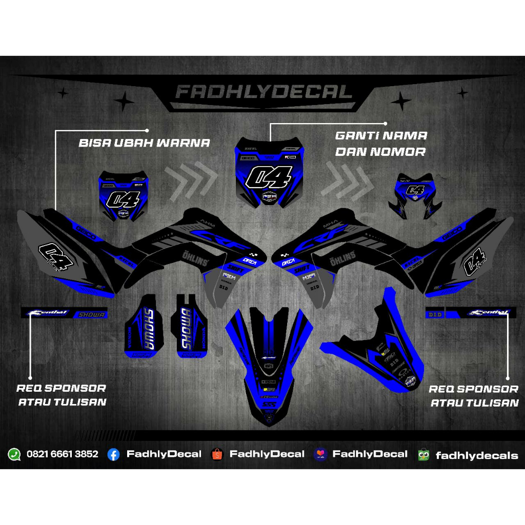 Jual Decal STIKER CRF 150L FULLBODY variasi Hitam, Grey, dan Biru Keren ...