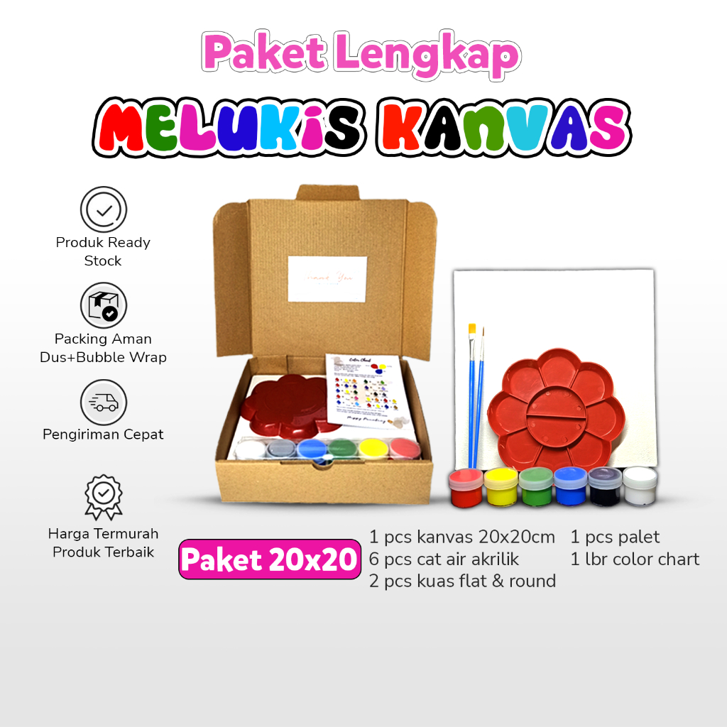 Jual Alat Lukis Lengkap 1 Paket Kanvas Cat Air Akrilik Kuas Palet ...