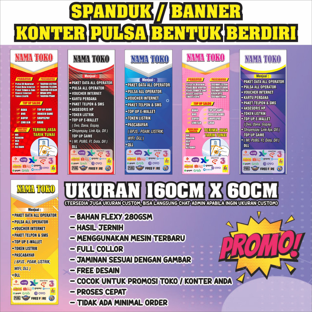 Jual BANNER KONTER PULSA BENTUK BERDIRI UKURAN 60CM X 160CM | Shopee Indonesia