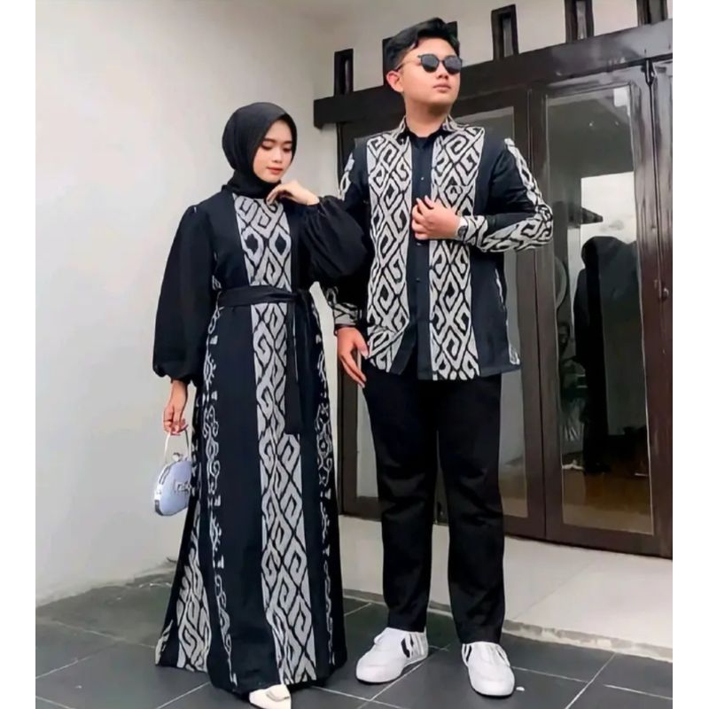 Jual NADA ETHNIC - BAJU TENUN COUPLE RANIA HITAM - DRESS KONDANGAN ...