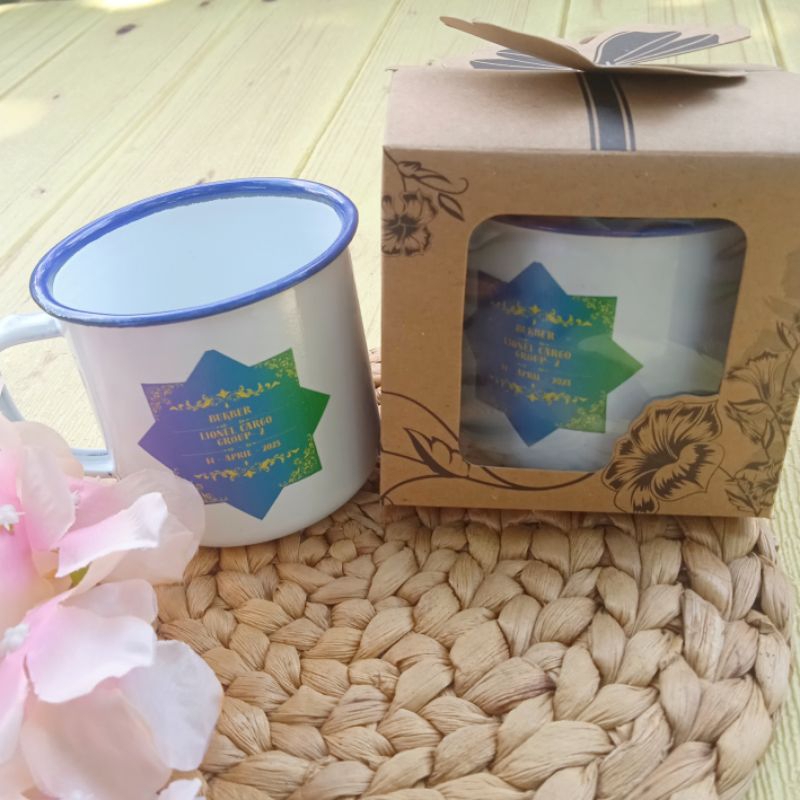Jual cangkir mug gelas enamel custom kemas box | Shopee Indonesia