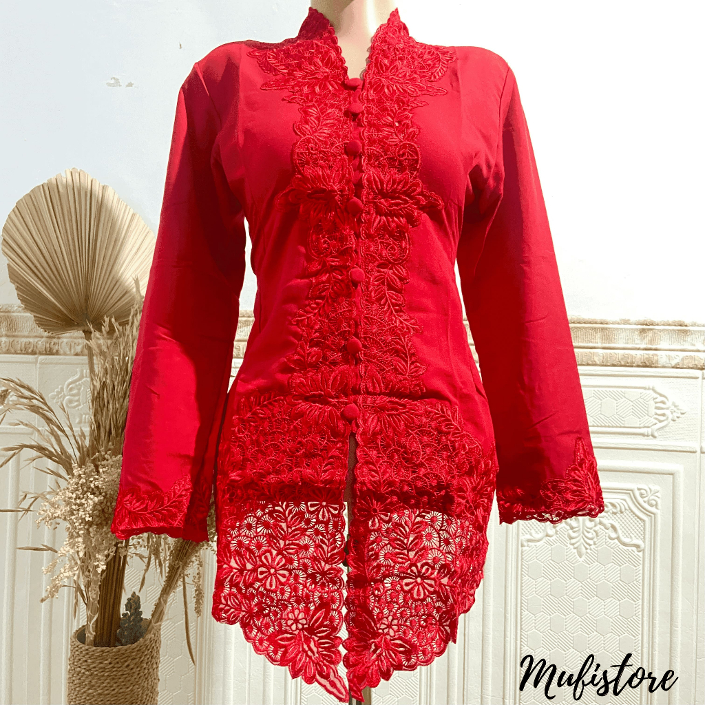 Jual Kebaya modern encim dewasa merah senada terlaris -Kebaya bordir ...