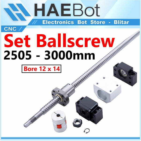 Jual [HAEBOT] Set Ballscrew Ball Screw SFU2505 SFU 2505 300cm BKBF CNC Router Plasma Slider ...