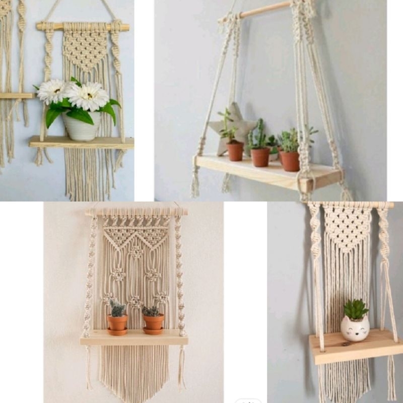 Jual Rak Ambalan Kayu Hiasan Dinding Hanging Rak Bunga Dengan Anyaman ...