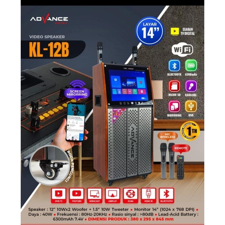 Jual SPEAKER PORTABLE ADVANCE KL-12-B Ada TV nya layar 12 inch + 2 Mic ...