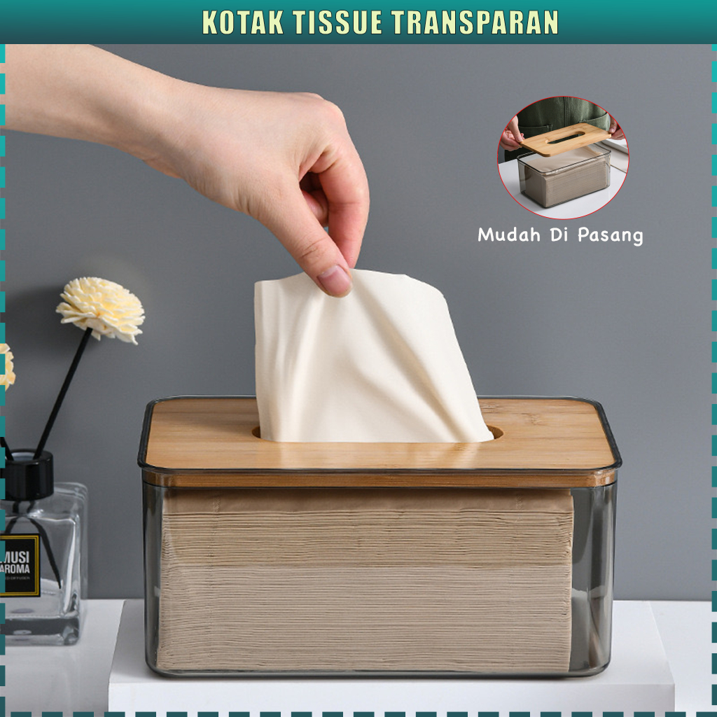 Jual Tempat TISSU KOTAK Aesthetic - Wadah Tisu Box Kayu Transparan ...