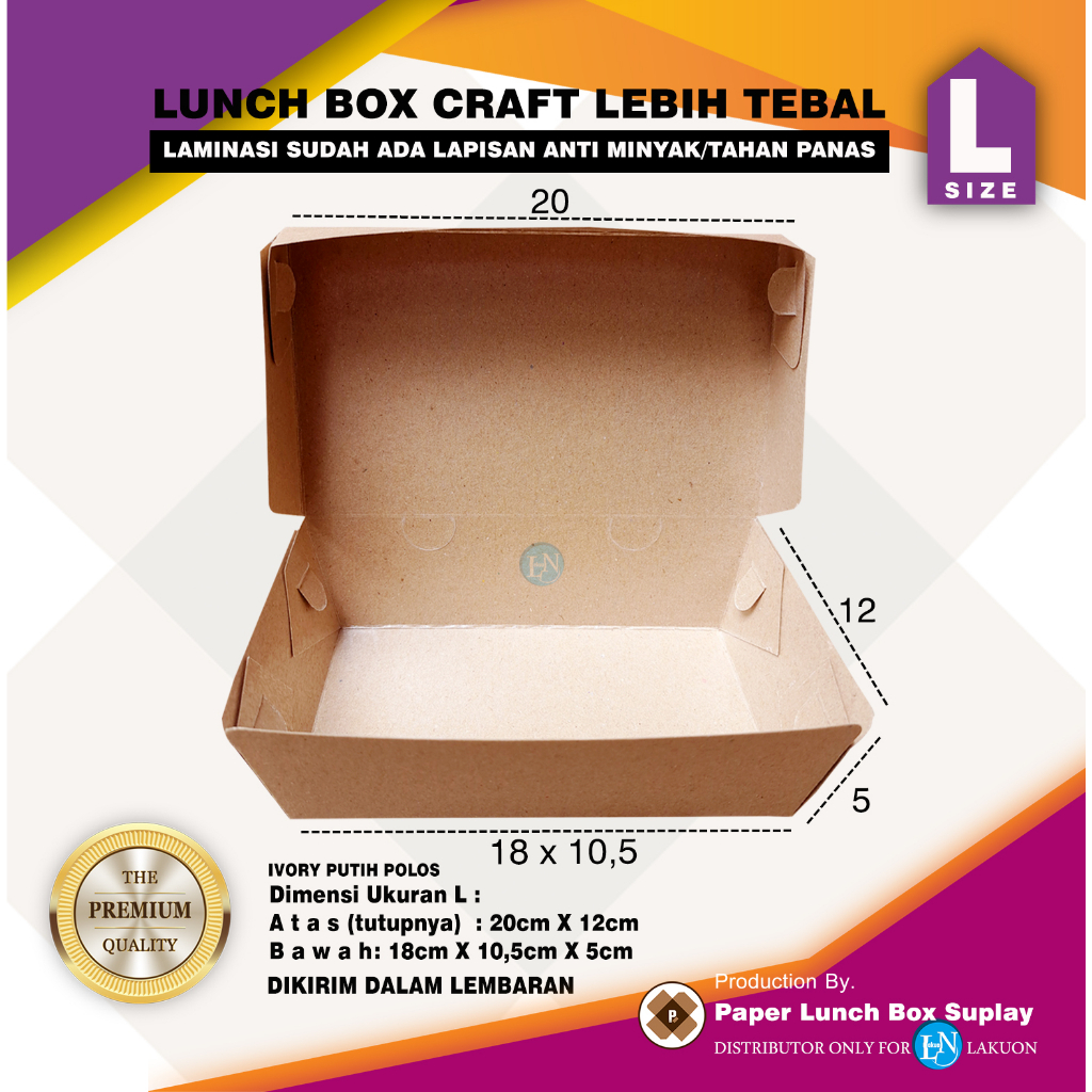 Jual PAPER LUNCH BOX UKURAN L FOODGRADE KRAFT ECO 290GR LAMINASI FULL ...