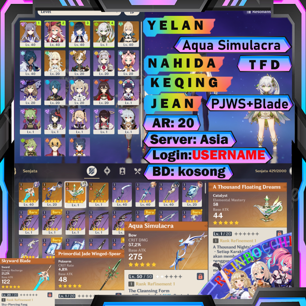 Jual NAHIDA Akun Genshin Impact Signature Weapon A Thousand Floating ...