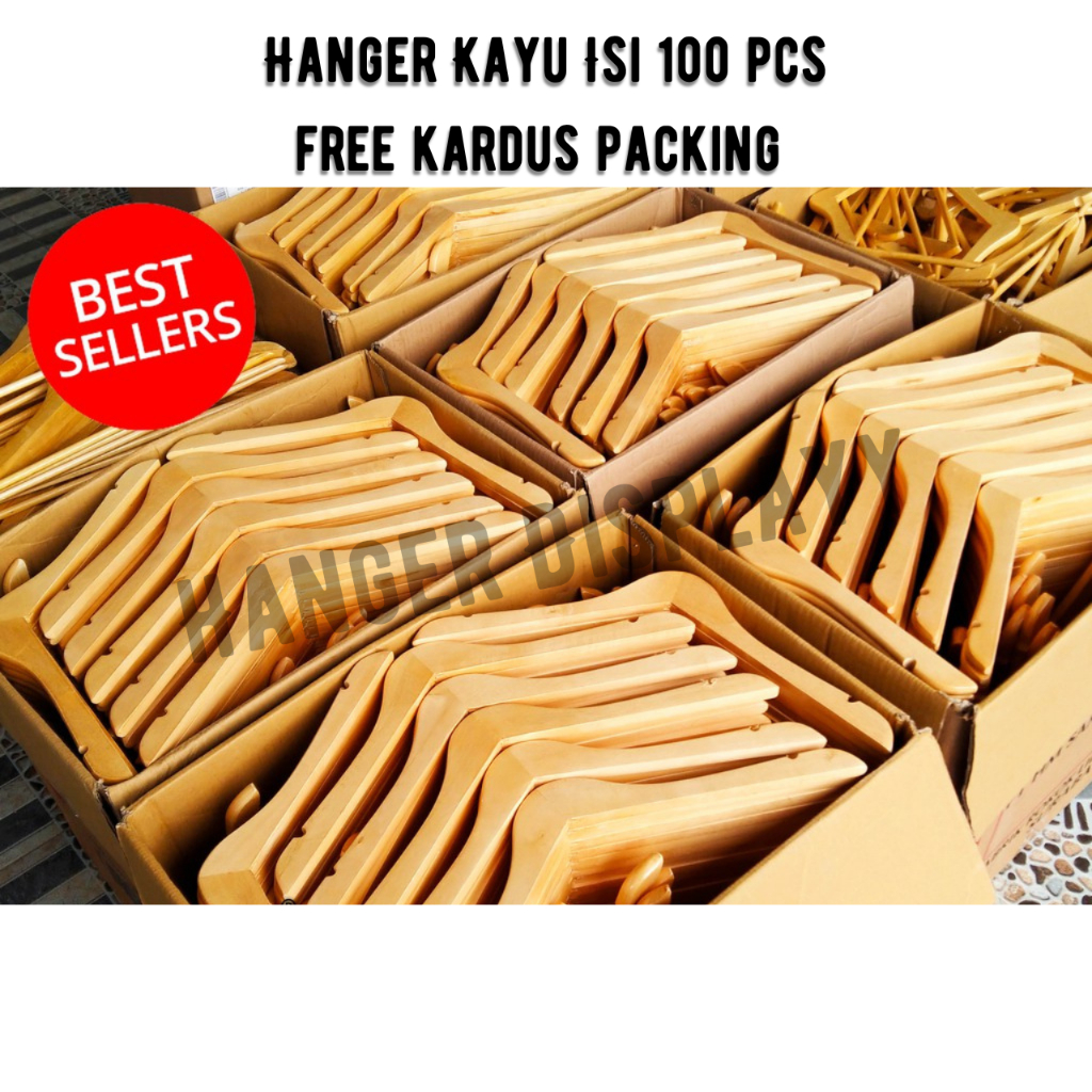 Jual Paket Hanger Kayu (Wood) Warna Natural Dewasa 1 Dus ( Isi 100 Pcs ...