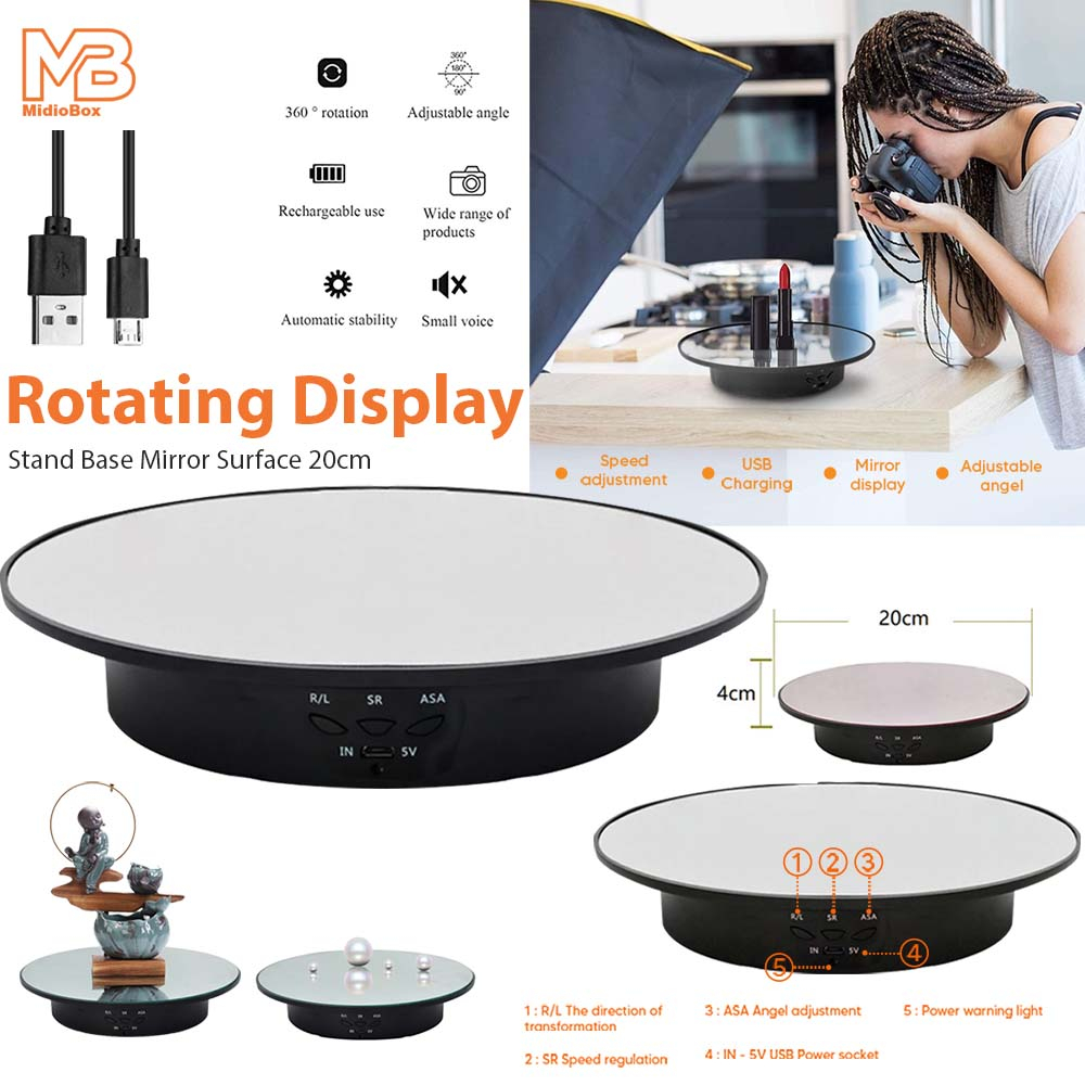 Jual Turn Table Display Table Rotary Rotasi 360 Plus Kaca Diameter 20cm ...
