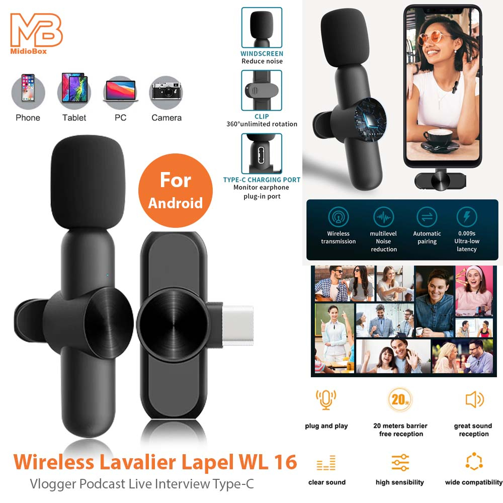 Jual Bright Wireless Microphone WL16 mic clip on HP Type C / Iphone ...