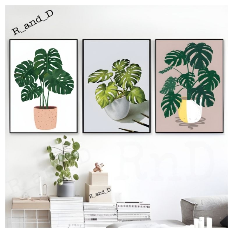 Jual Hiasan Dinding Lukisan Foto Poster Gambar Daun Monstera Ukuran ...