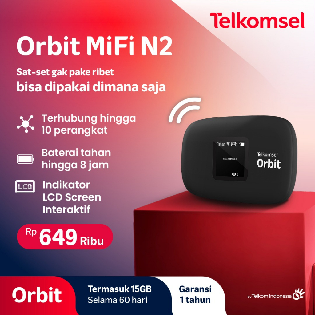 Jual Telkomsel Orbit Mifi N2 Portable Modem Wifi 4G High Speed Bonus ...