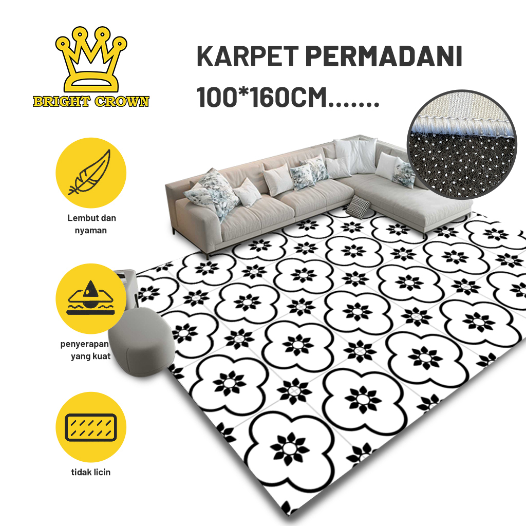 Jual Bright Crown Karpet Lantai Eropa PREMIUM 100x160cm Gaya Black White Classic Bahan Polyester ...