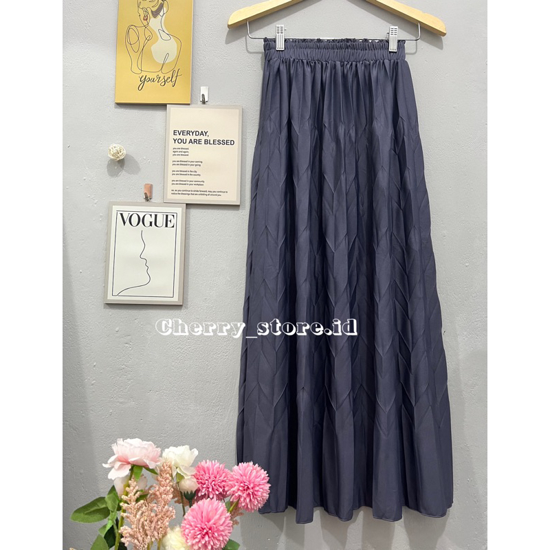 Jual Cherry_KD04 Pleated skirt korean style / rok plisket motif daun padi bahan hyget premium ...