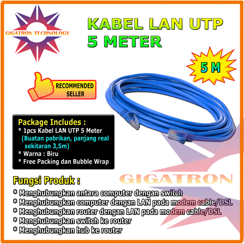Jual Kabel LAN UTP Cat5E 5meter / Ethernet Network Cable Cat5e 5M / Kabel Lan RJ45 Jaringan Cat5 ...