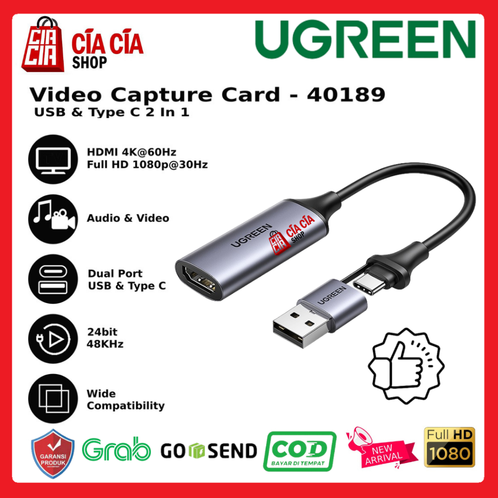 Jual UGREEN Video Capture Card HDMI USB A Type C 40189 HD 4K 60Hz Mac ...
