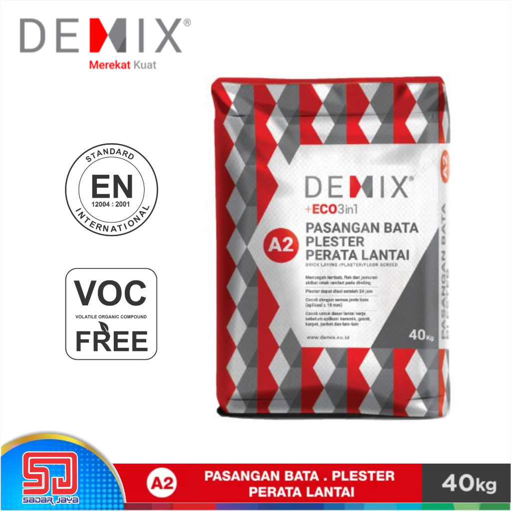 Jual Semen Instan DEMIX A2 Mortar 3in1 Perekat bata merah / batako / plesteran dinding / perata ...