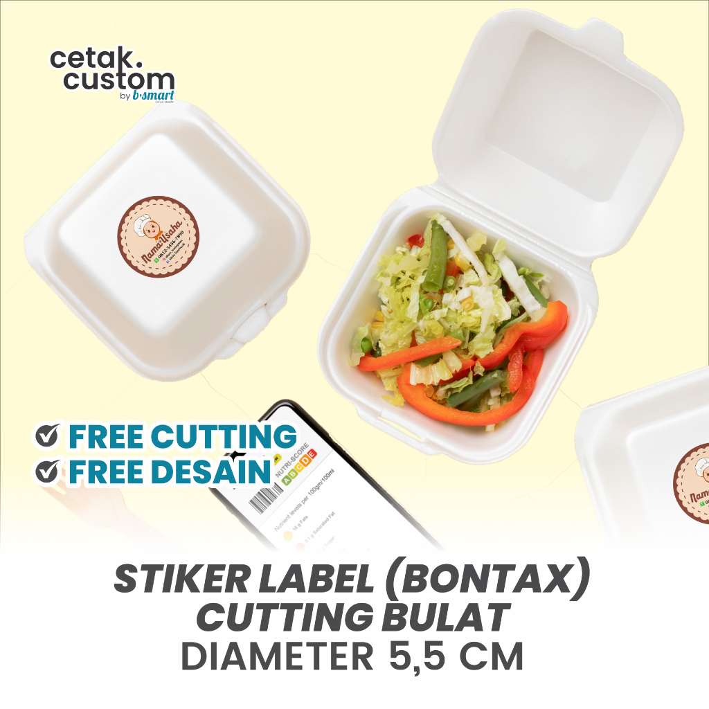 Jual STIKER LABEL MAKANAN (BONTAX)+CUTTING BULAT UKURAN 5,5x5,5 CM ...