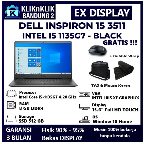 Jual LAPTOP EX DISPLAY DELL INSPIRON 15 3511 INTEL I5 1135G7 8GB SSD ...