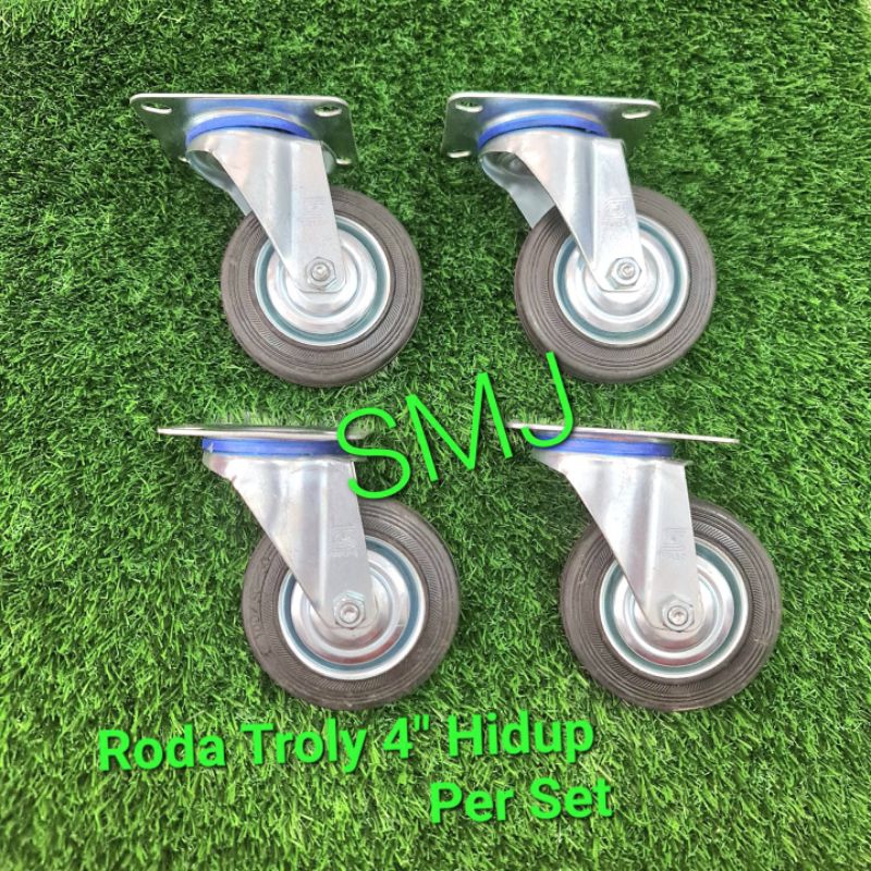 Jual Roda Troly Gerobak 4" (1 Set= 4 Hidup Semua) 10cm | Shopee Indonesia