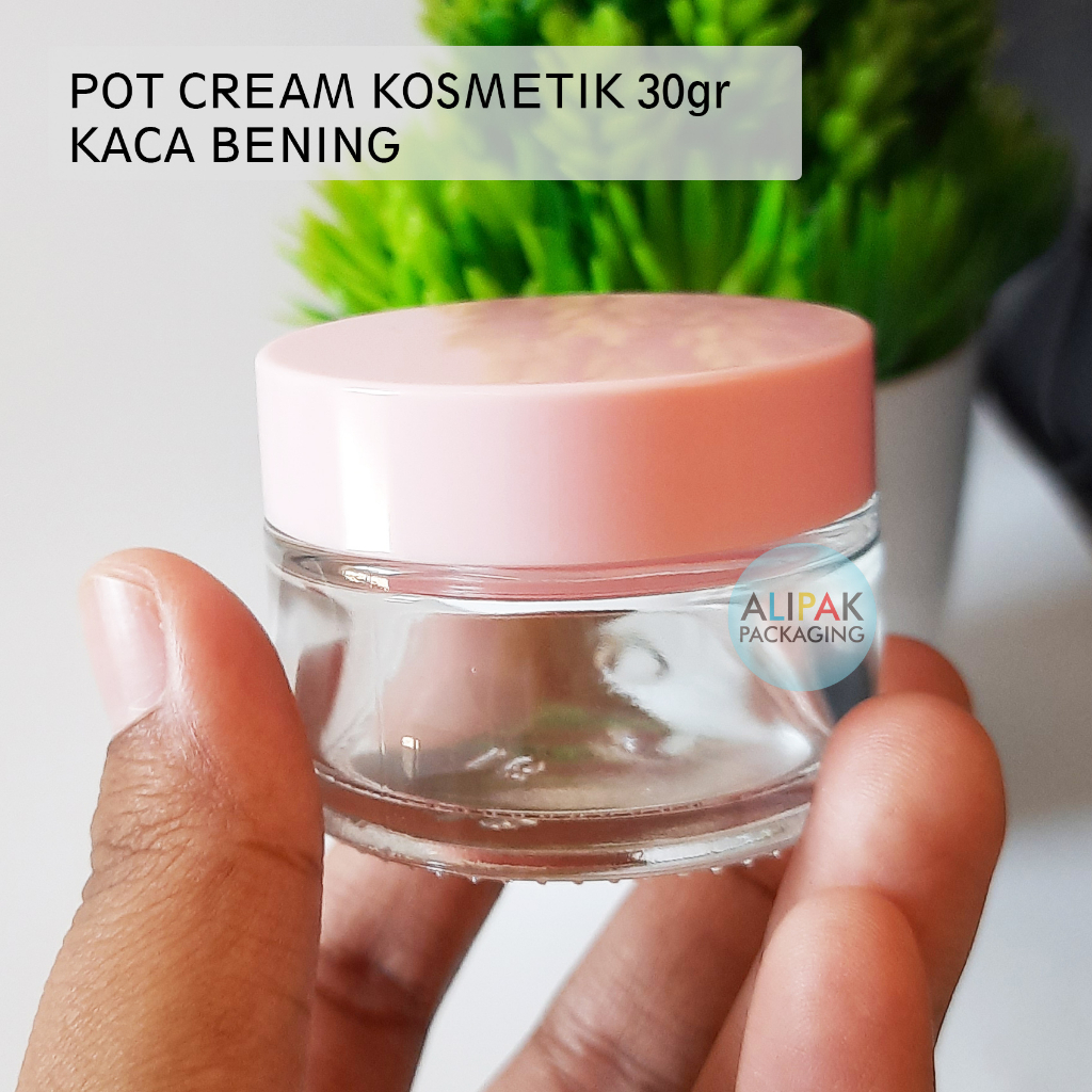 Jual Pot Krim Kosmetik 30gr Kaca Bening Tebal TUTUP PINK tempat cream ...