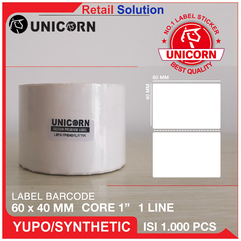 Jual Unicorn Stiker Label Barcode YUPO 60x40 mm / 60 x 40 mm / 60x40mm ...