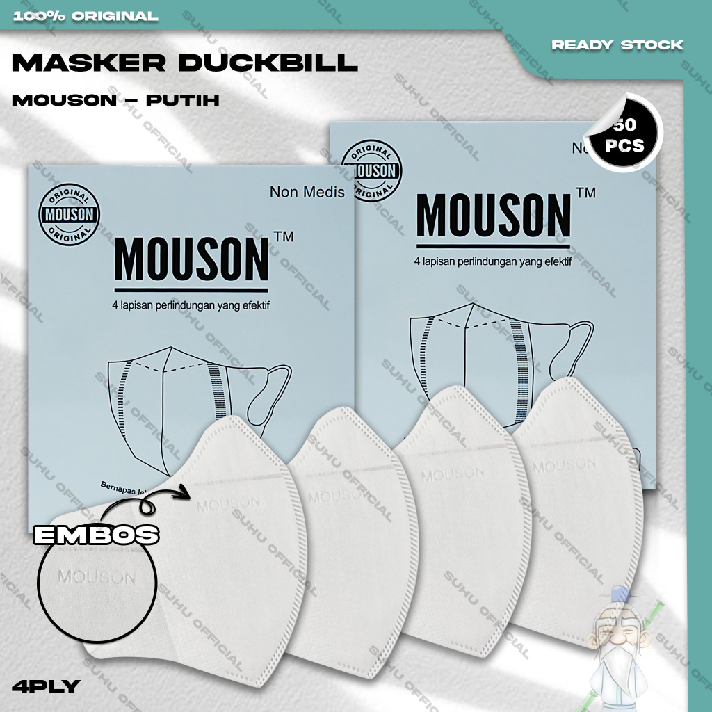 Jual Masker Duckbil MOUSON 4Ply isi 50Pcs Warna White Putih Duckbill ...