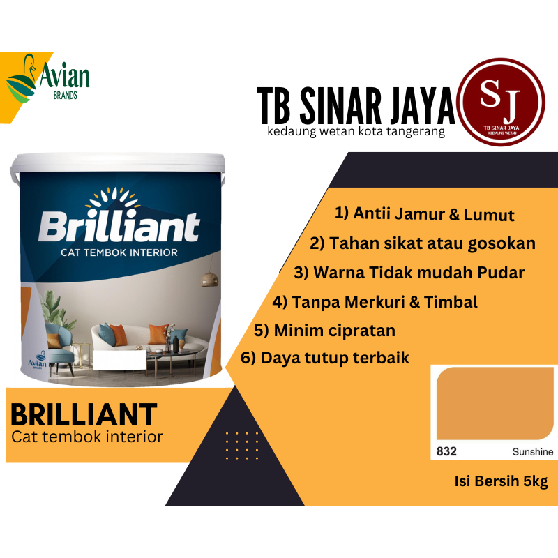Jual Brilliant Cat Tembok Interior Tembok Rumah Isi 5kg - 832 Sunshine ...