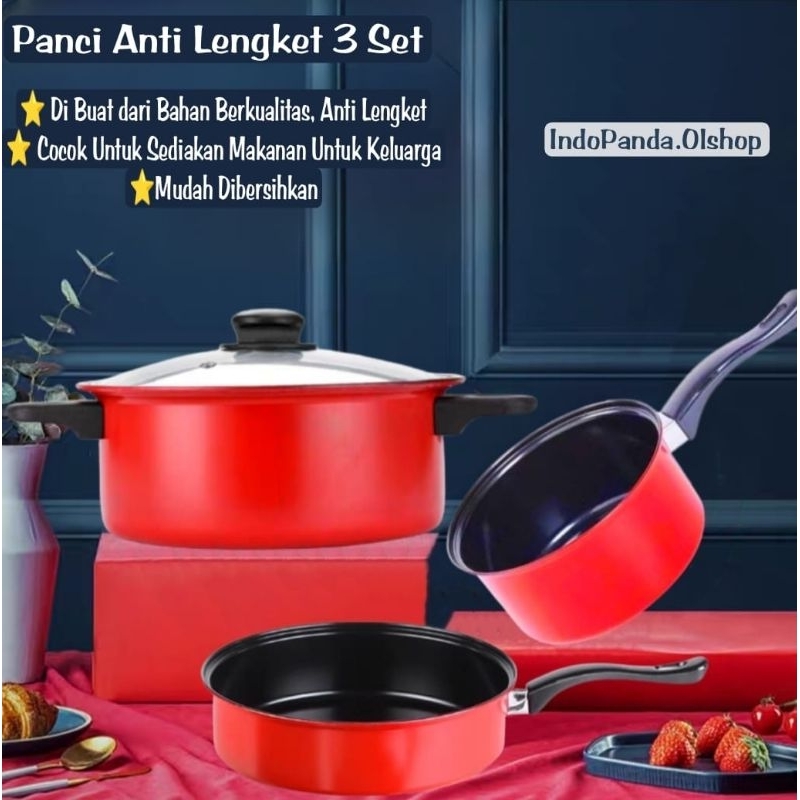 Jual Panci set wajan penggorengan teflon set isi 3 pcs panci set anti lengket | Shopee Indonesia