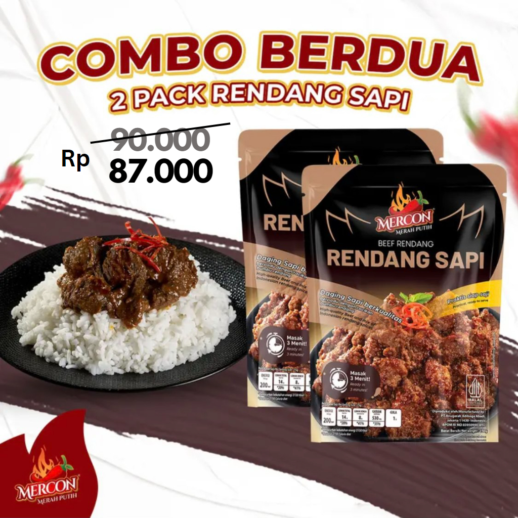 Jual MERCON MERAH PUTIH HEMAT COMBO BERDUA 2 x RENDANG SAPI | Shopee ...
