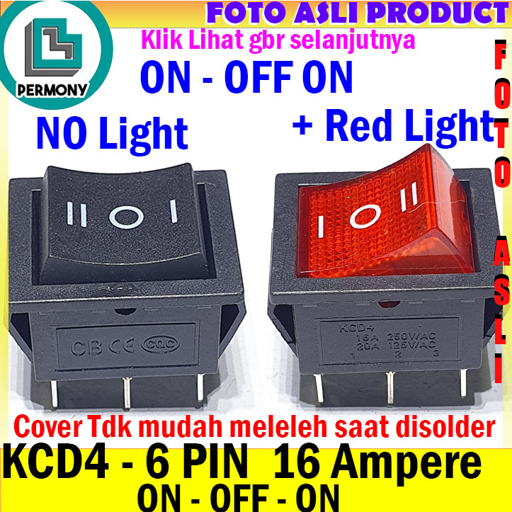 Jual KCD4 6pin Saklar On Off 6 kaki 6 pin rocker switch 25x31mm 16A KCD-4 6kaki 16Amp ...