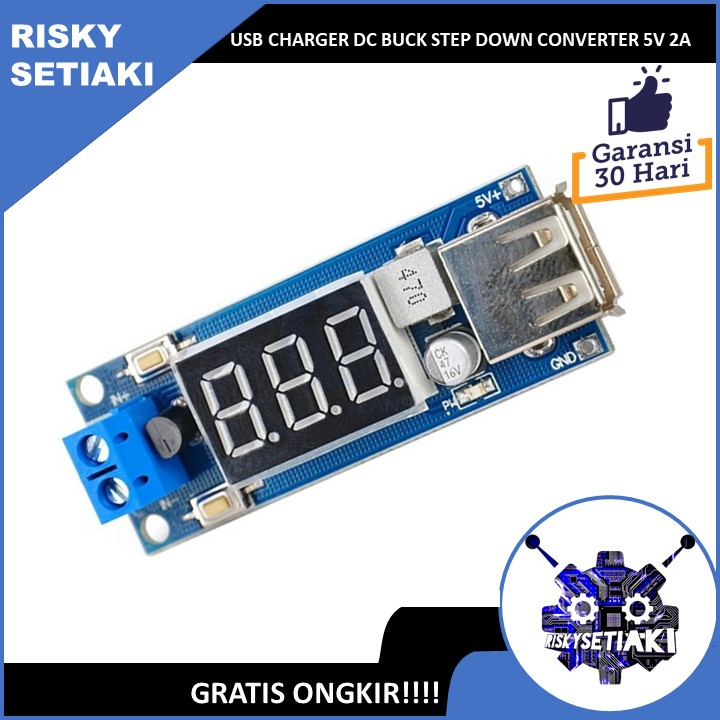 Jual USB CHARGER DC BUCK STEP DOWN CONVERTER 5V 2A VOLTMETER MODULE ...