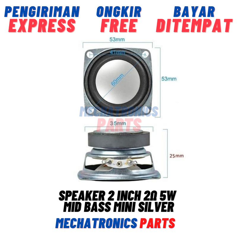 Jual Speaker 2 Inch 2Ω 5W Mid Bass Mini Silver 2 Ohm 2in 2" HIFI High ...