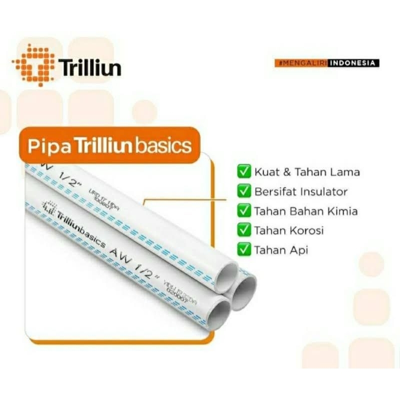 Jual PIPA PRALON PVC AIR ECERAN PVC PUTIH TRILIUN 1/2" TEBAL AW PANJANG ...