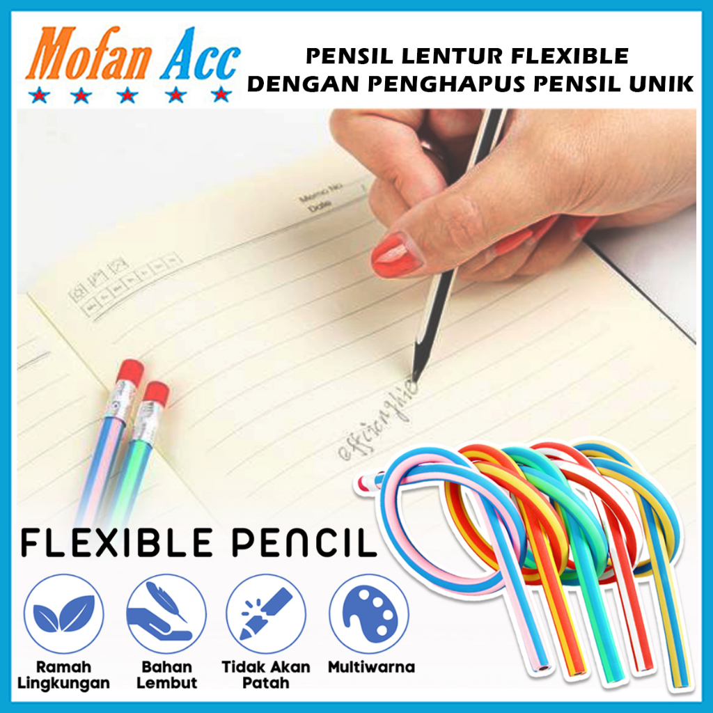 Jual Pensil Lentur Fleksibel Dengan Penghapus / Alat Tulis Sekolah Anak ...