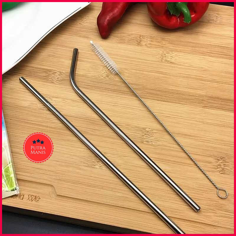 Jual Paket Sedotan Stainless Steel Set 3in1 3 in 1 Lurus Bengkok Sikat ...