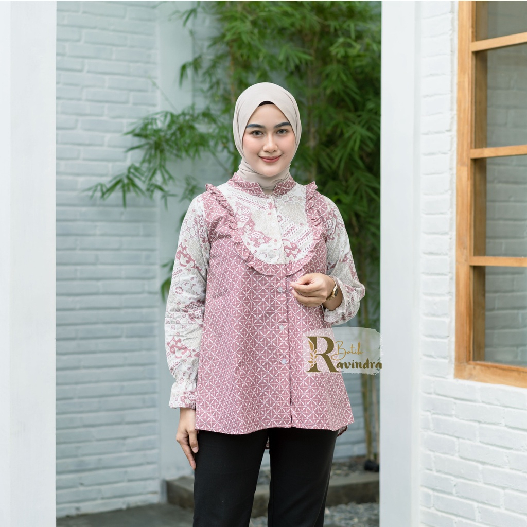 Jual Blouse Batik Mega Mendung 2 Size Super Jumbo Sampai Ld 120 | Shopee Indonesia
