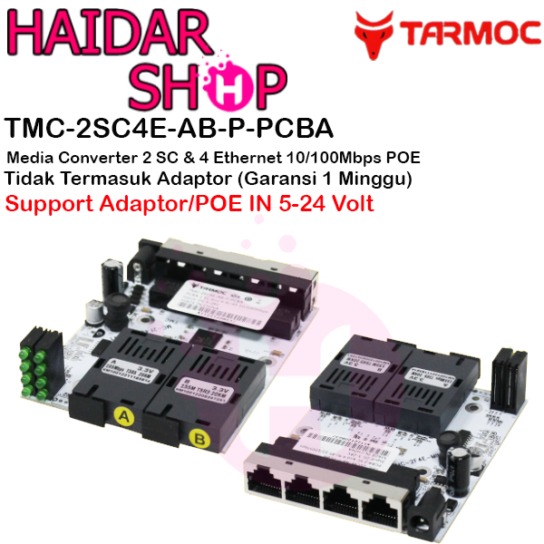 Jual Tarmoc TMC-2SC4E-AB-P-PCBA | Media Converter 2 FO 4 LAN 10/100Mbps | 2 SC 4 LAN POE IN 5 ...