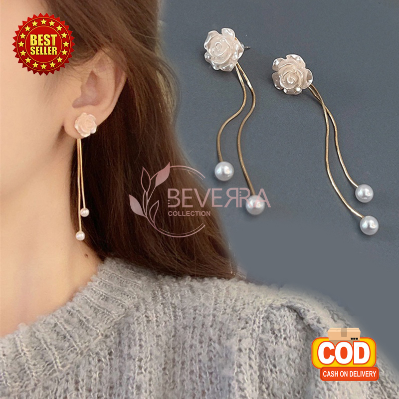 Jual Anting Korea Wanita Titanium Model Bunga Rumbai Mutiara Pearl ...
