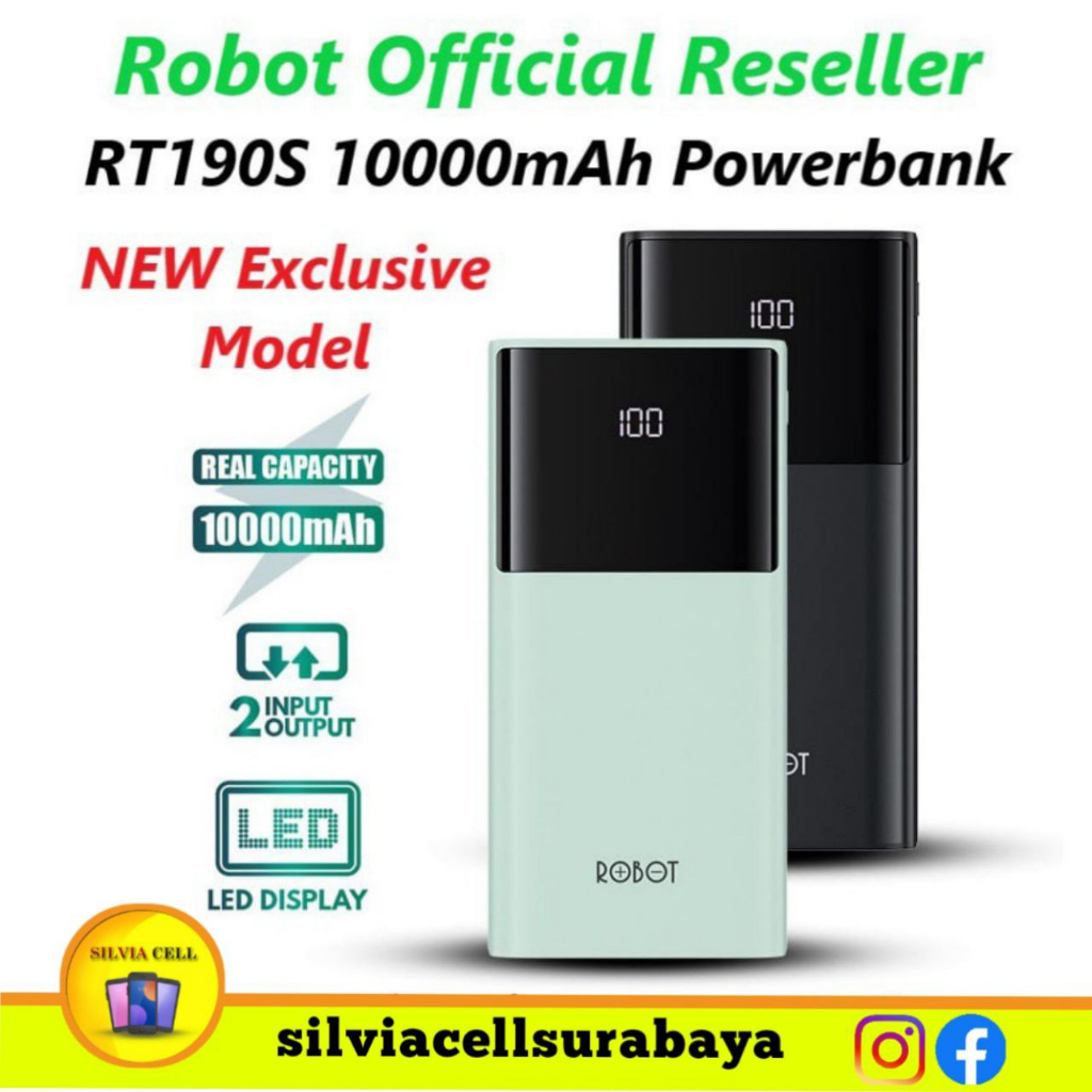 Jual ROBOT RT190S Powerbank 10000mAh LED DUAL PORT Power Bank 10000 mAh ...