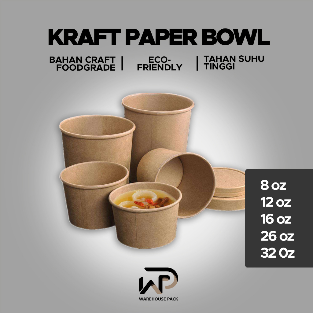 Jual Paper Bowl Kraft + Tutup Bowl | Paper Bowl Coklat | Rice Bowl | Wadah Cup Mangkok Rice Bowl ...