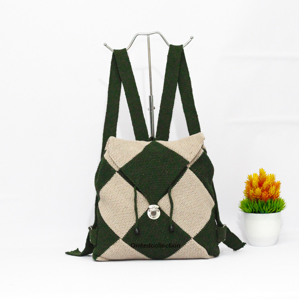 Jual Tas Ransel Wanita Aesthetic Korean style Vintage bahan rajut tebal ...