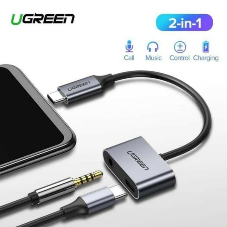 Jual Ugreen 50596 2in1 adapter splitter type c to jack audio 3.5mm aux + charging | Shopee Indonesia