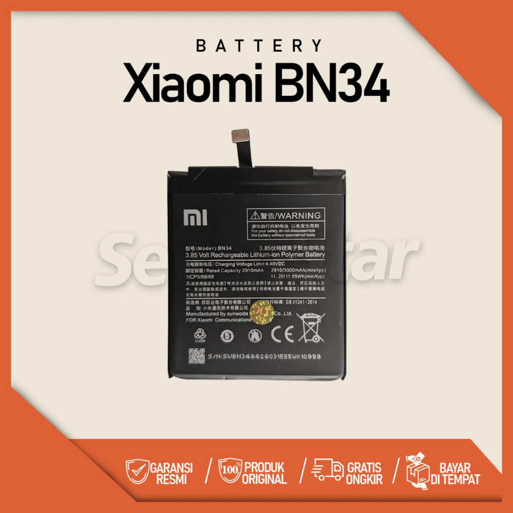 Jual BATERAI XIAOMI REDMI 5A BN34 / BATRE XIAOMI REDMI 5A BN34 | Shopee ...